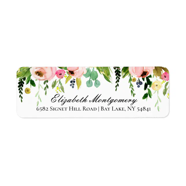 Elegant Watercolor Flowers Return Address Label | Zazzle