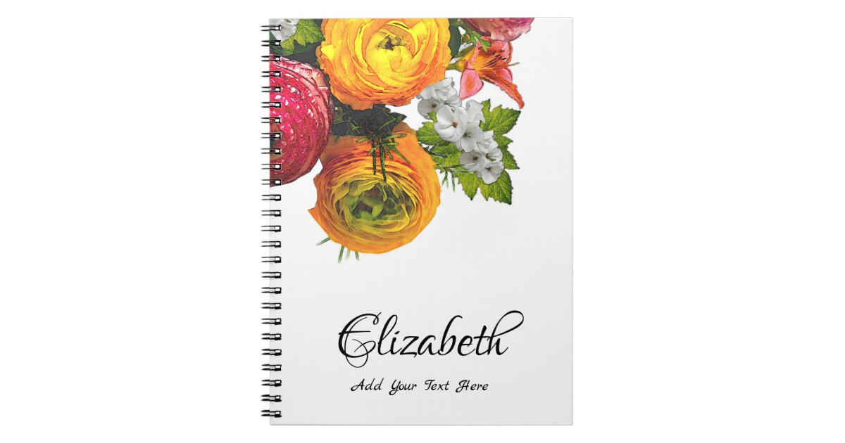 Elegant Watercolor Flowers Roses Floral Template Notebook | Zazzle