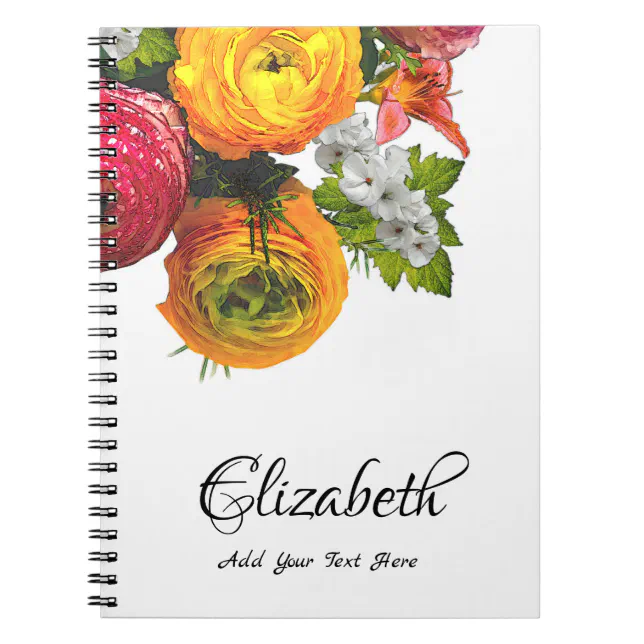 Elegant Watercolor Flowers Roses Floral Template Notebook | Zazzle