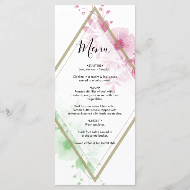 Elegant Watercolor Flowers Wedding Menu | Zazzle