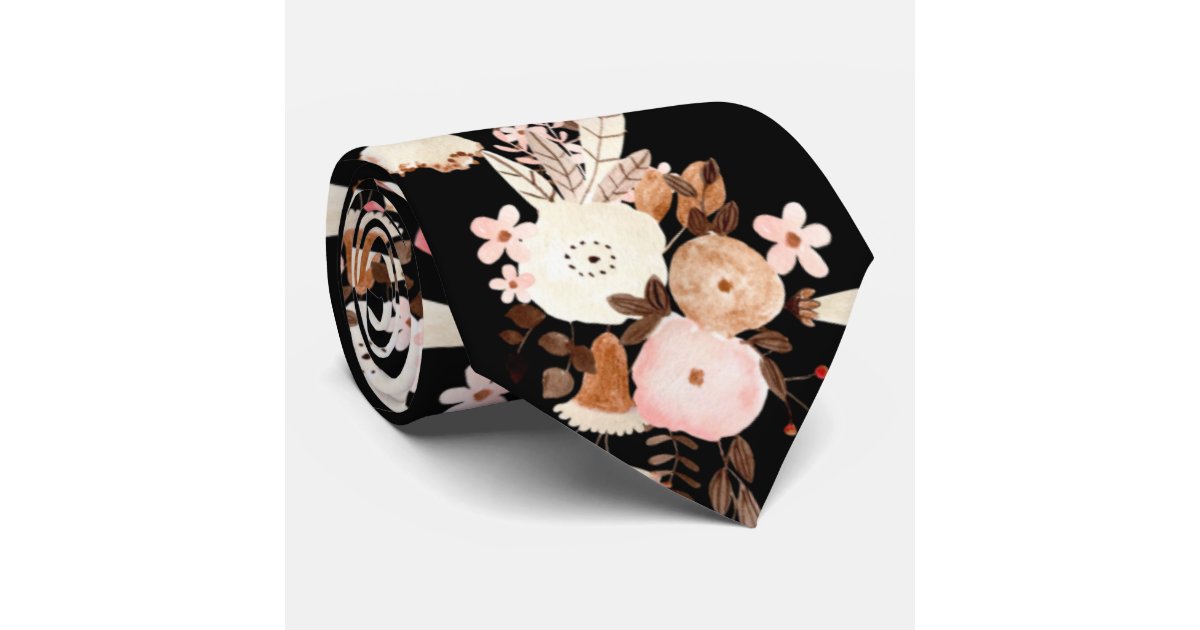 Elegant Watercolor Flowers Wedding Pink And Black Neck Tie Zazzle