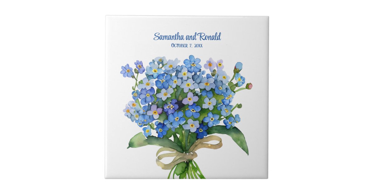 Elegant Watercolor Forget-me-not Wedding Ceramic Tile | Zazzle