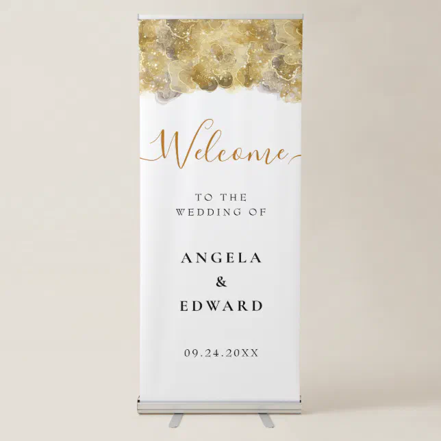 Elegant Watercolor Gold Wedding Welcome Retractable Banner | Zazzle