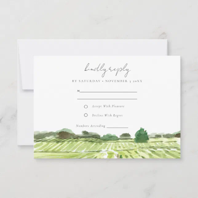 Elegant Watercolor Green Winery Vineyard Wedding RSVP Card | Zazzle