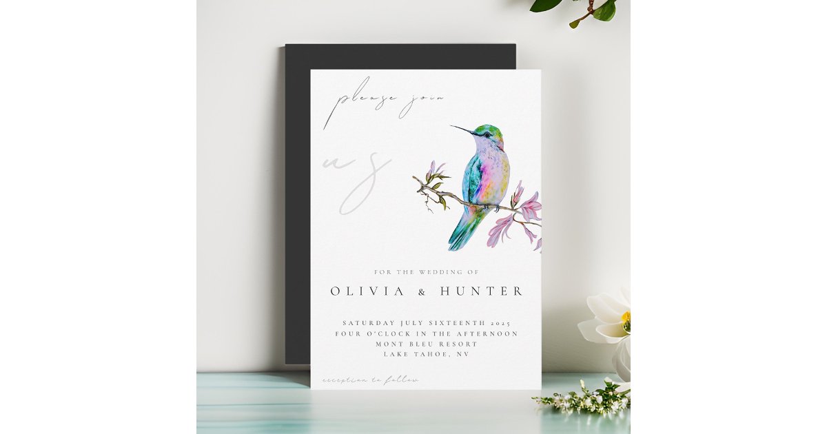 Elegant Watercolor Hummingbird Wedding Invitation | Zazzle