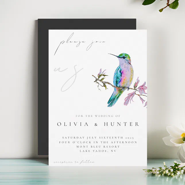 Elegant Watercolor Hummingbird Wedding Invitation | Zazzle