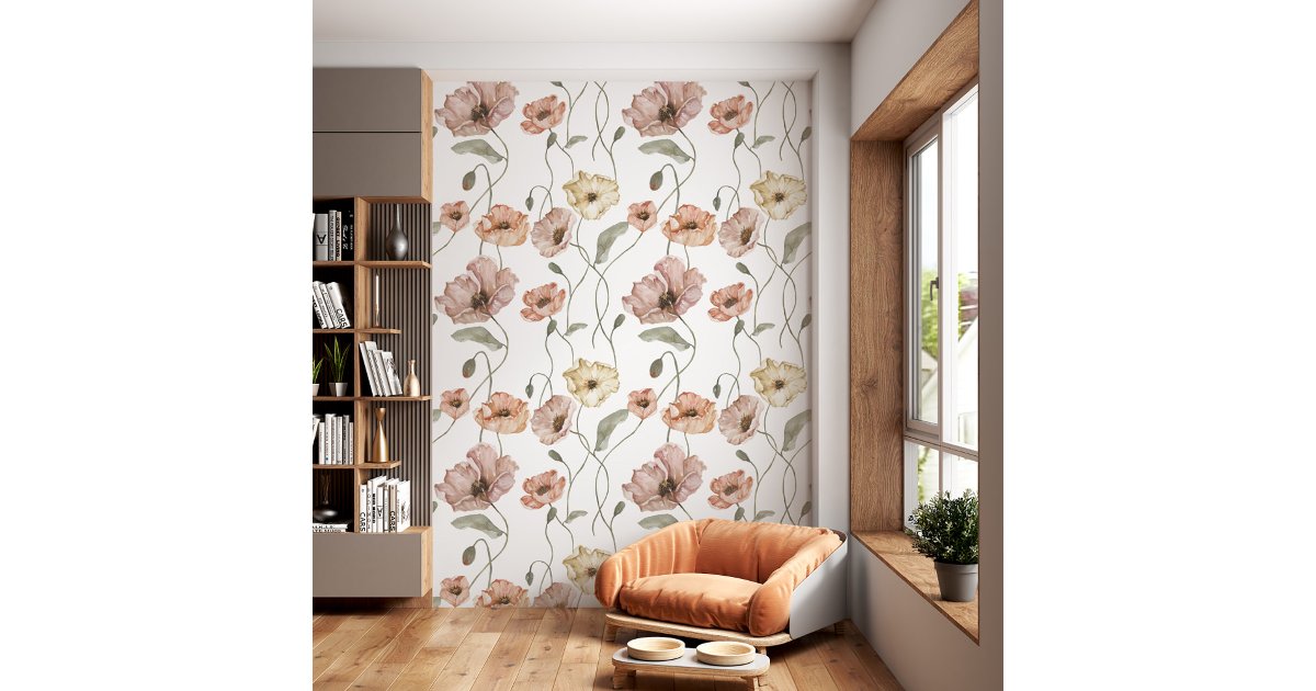 Elegant Watercolor Icelandic Poppy Floral Pattern Wallpaper | Zazzle