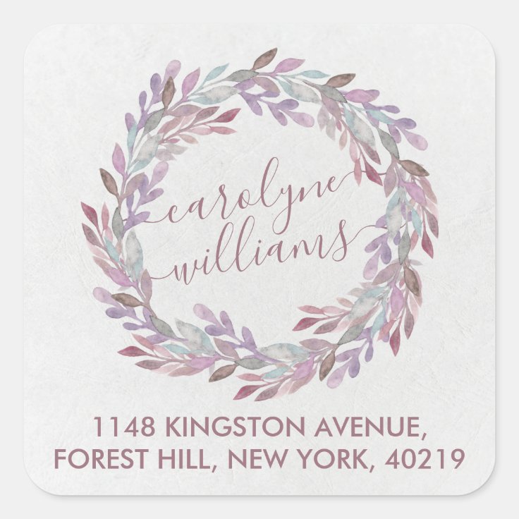 Elegant Watercolor Laurel Wreath Return Address Square Sticker | Zazzle