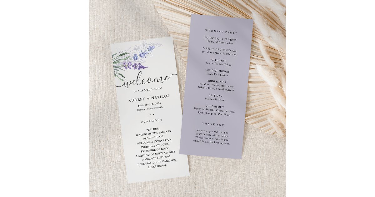 Elegant Watercolor Lavender Flower Wedding Program | Zazzle