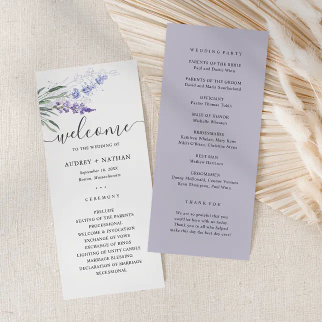 Elegant Watercolor Lavender Flower Wedding Program | Zazzle