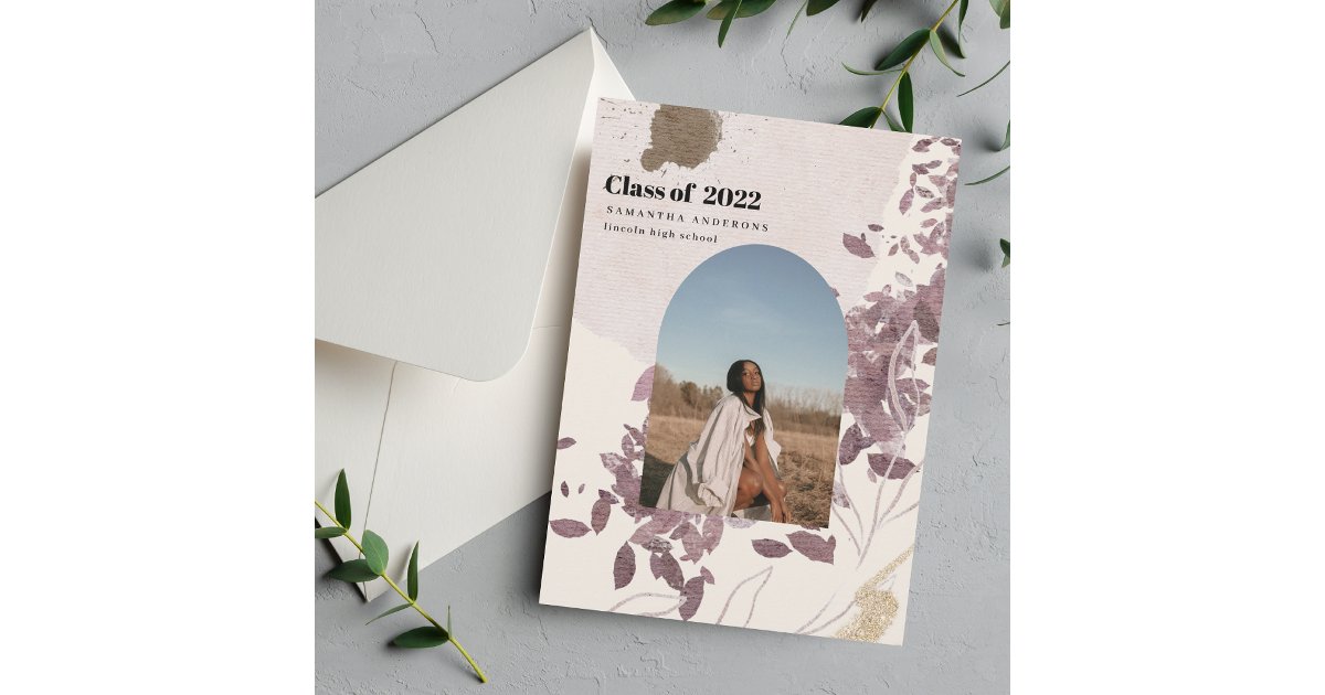 Elegant Watercolor Leaf Graduation Photo Invitation | Zazzle