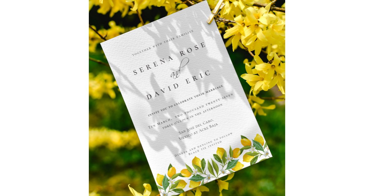 Elegant Watercolor Lemon calligraphy Wedding Invitation | Zazzle