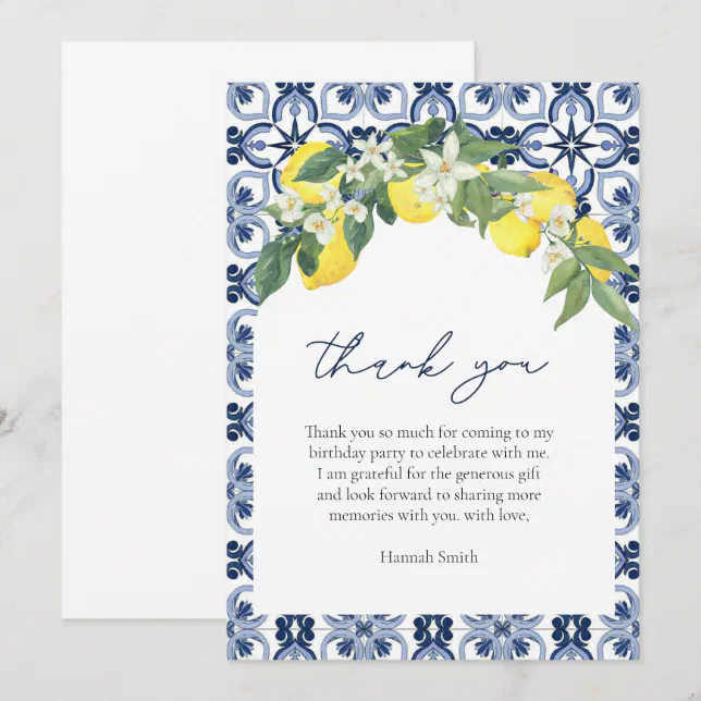 Elegant watercolor Lemon Positano Thank You Card | Zazzle