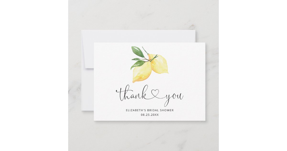 Elegant Watercolor Lemon Thank You Card | Zazzle