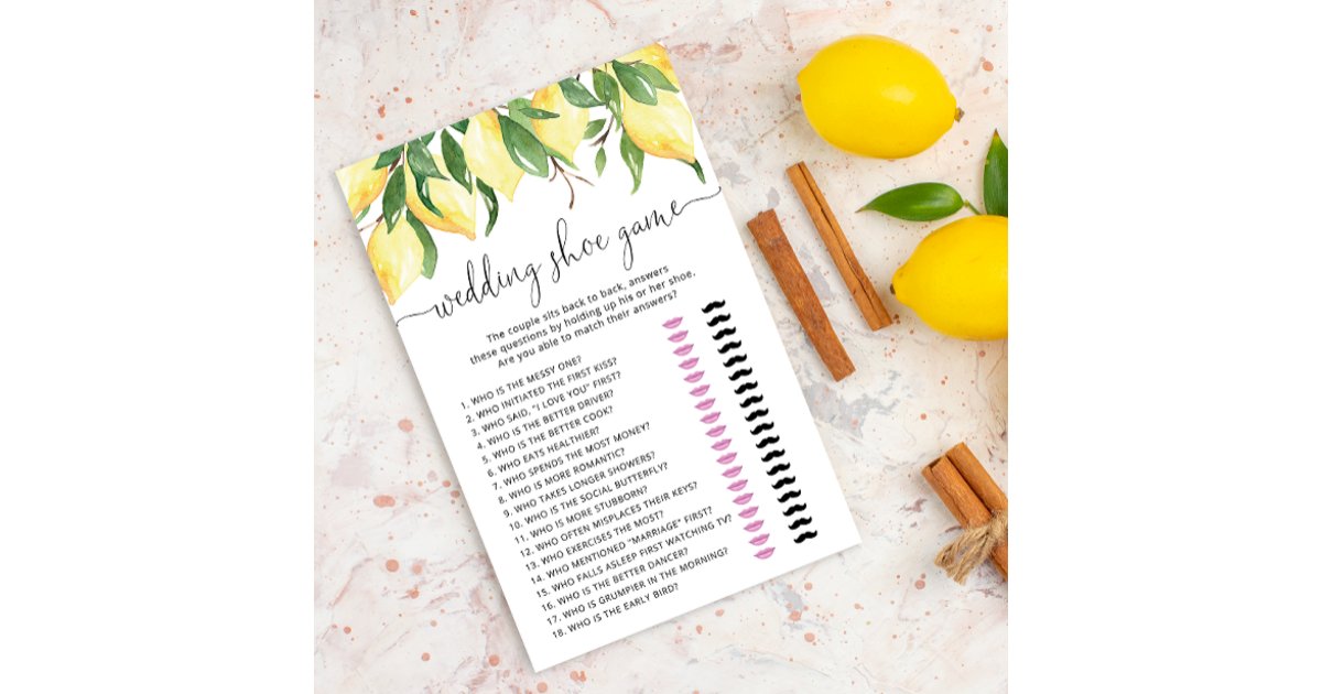Elegant Watercolor Lemon Wedding Shoe Game Card | Zazzle