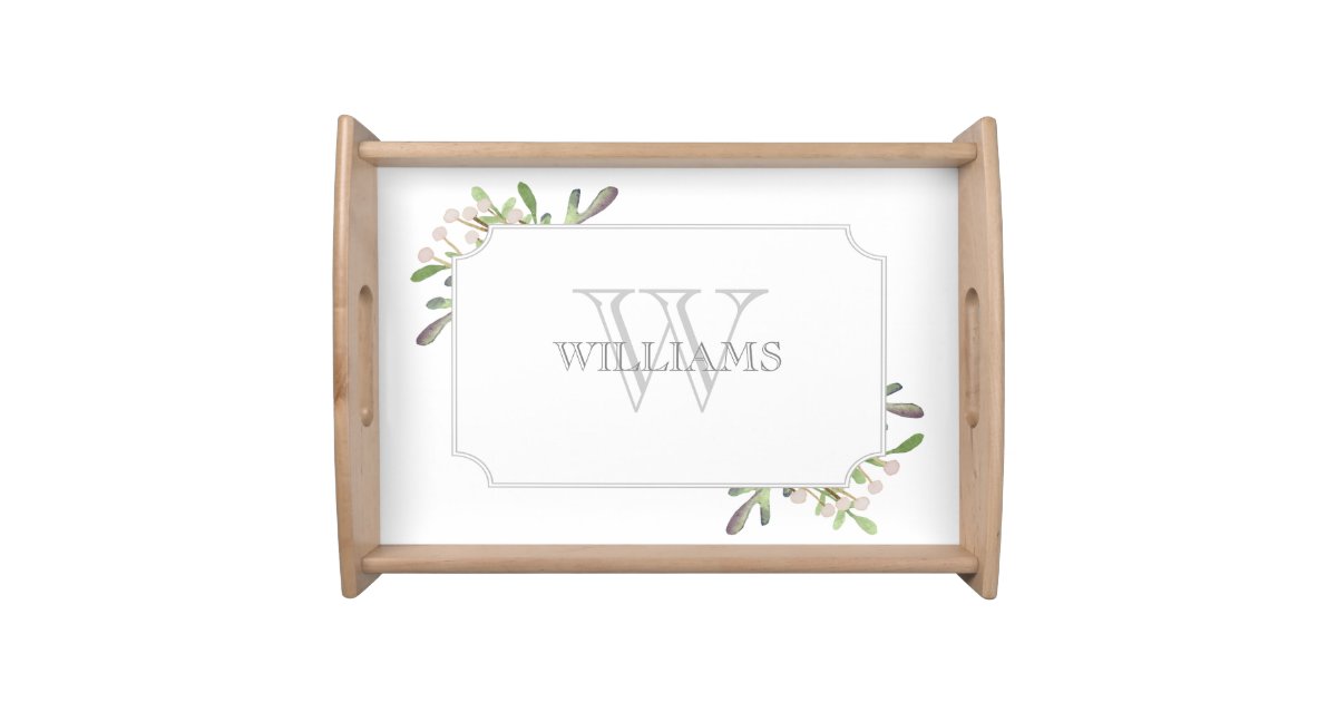 Elegant Watercolor monogrammed tray | Zazzle
