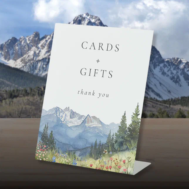 Elegant Watercolor Mountain Floral Cards And Gifts Pedestal Sign | Zazzle