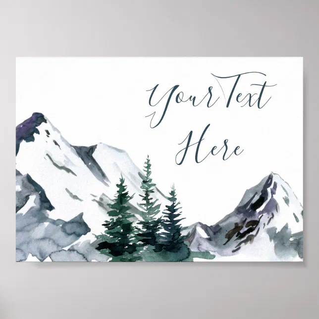 Elegant Watercolor Mountains Forest Landscape Pos Poster | Zazzle