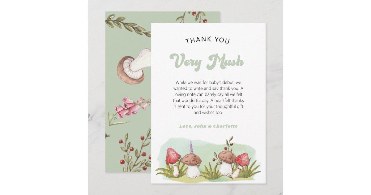 Elegant Watercolor Mushroom Woodland Thank You Card | Zazzle