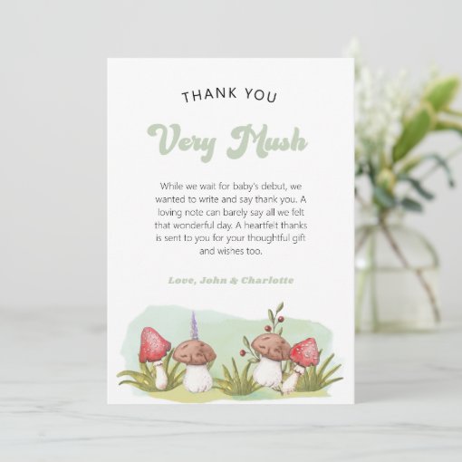 Elegant Watercolor Mushroom Woodland Thank You Card | Zazzle