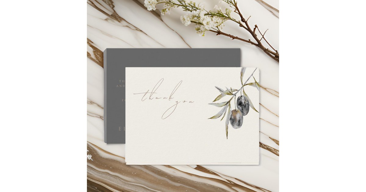 Elegant Watercolor Olive Branch Memorial Thank You Note Card | Zazzle