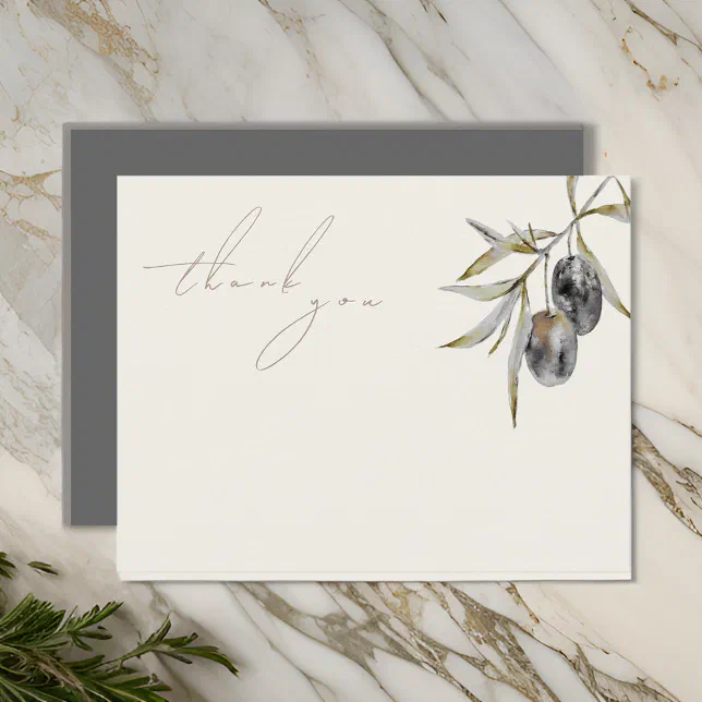 Elegant Watercolor Olive Branch Thank You Card | Zazzle