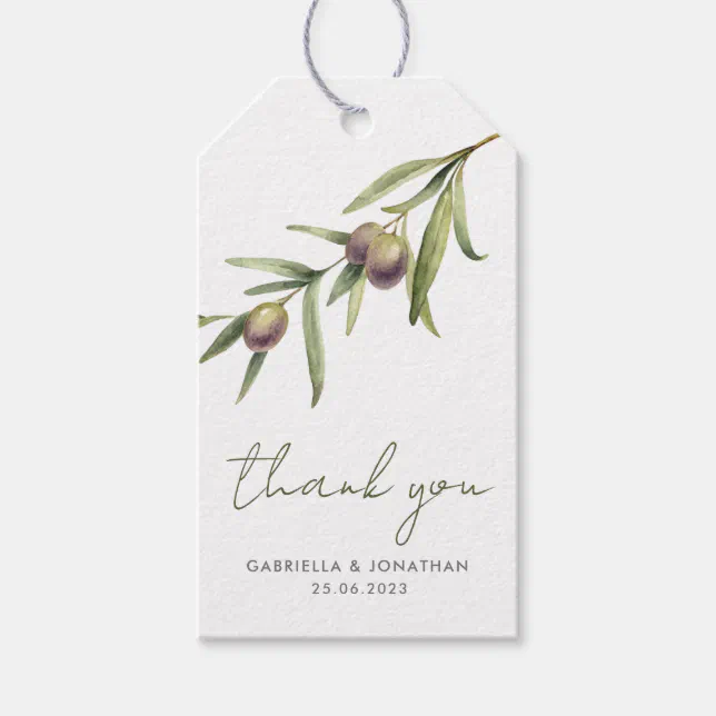Elegant Watercolor Olive Branch Wedding Thank You Gift Tags | Zazzle
