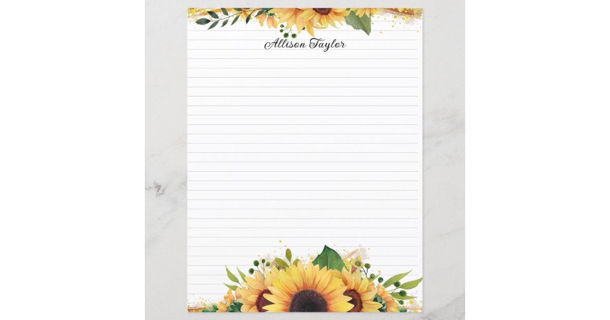 Elegant Watercolor Painted Sunflowers Floral Lined | Zazzle