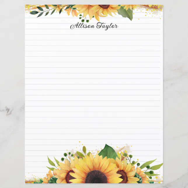 Elegant Watercolor Painted Sunflowers Floral Lined | Zazzle