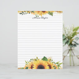 Elegant Watercolor Painted Sunflowers Floral Lined | Zazzle