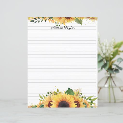 Elegant Watercolor Painted Sunflowers Floral Lined | Zazzle