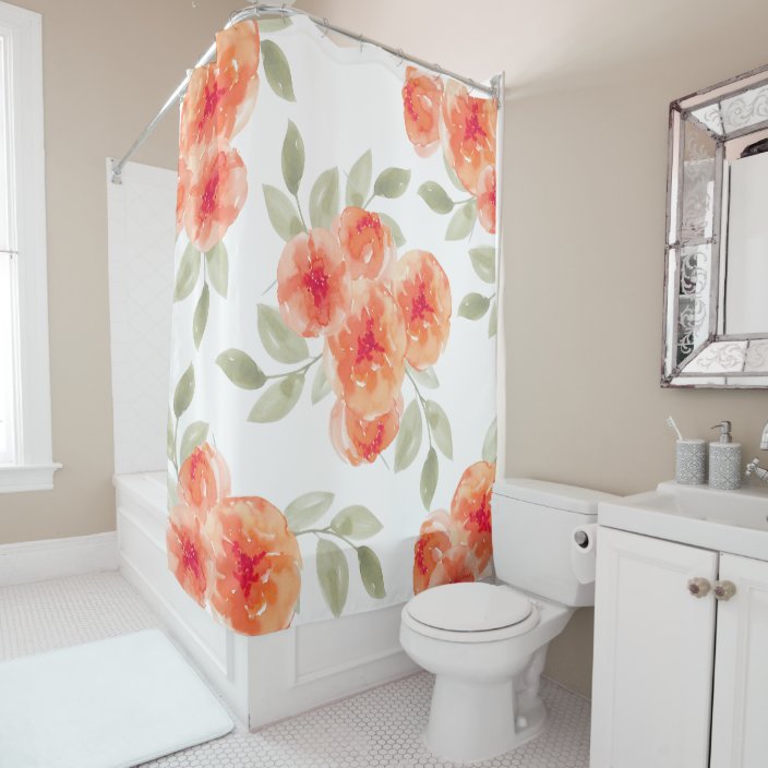 Elegant Watercolor Peach Peonies Floral Shower Curtain | Zazzle.com