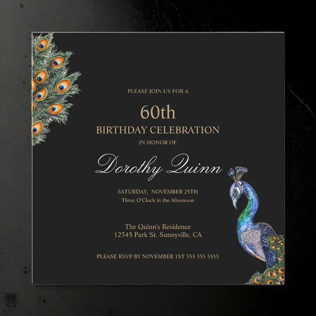Elegant Watercolor Peacock Birthday Invitation | Zazzle