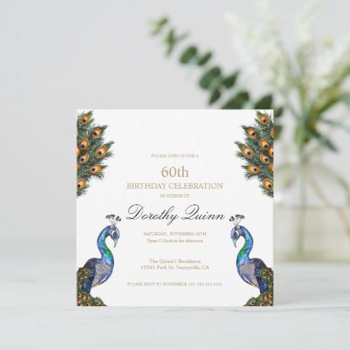 Elegant Watercolor Peacock Birthday Invitation | Zazzle