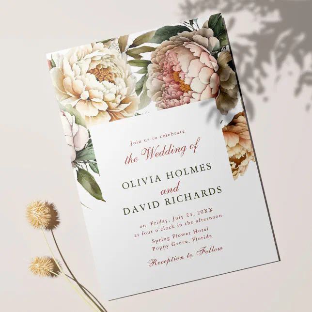 Elegant Watercolor Peony Wedding Invitation | Zazzle