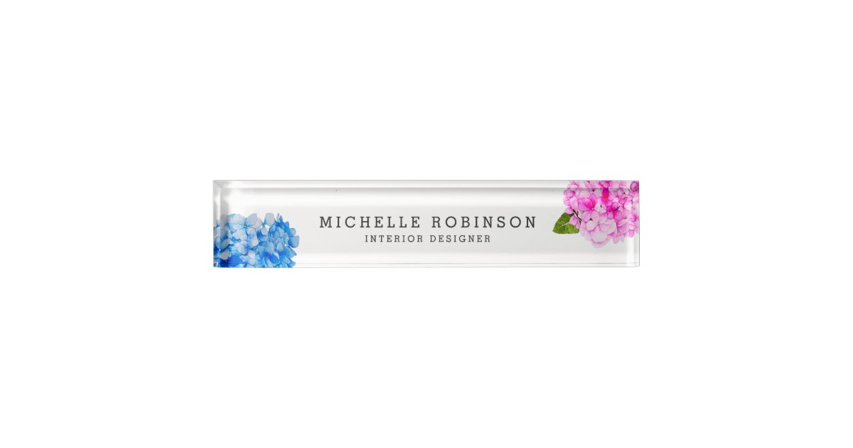 Elegant Watercolor Pink Blue Florals Desk Name Plate | Zazzle