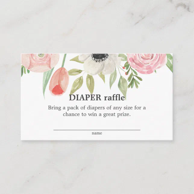 Elegant Watercolor Pink Floral Baby Diaper Raffle Enclosure Card | Zazzle