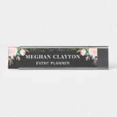 Elegant Watercolor Pink Floral Black Desk Name Plate | Zazzle