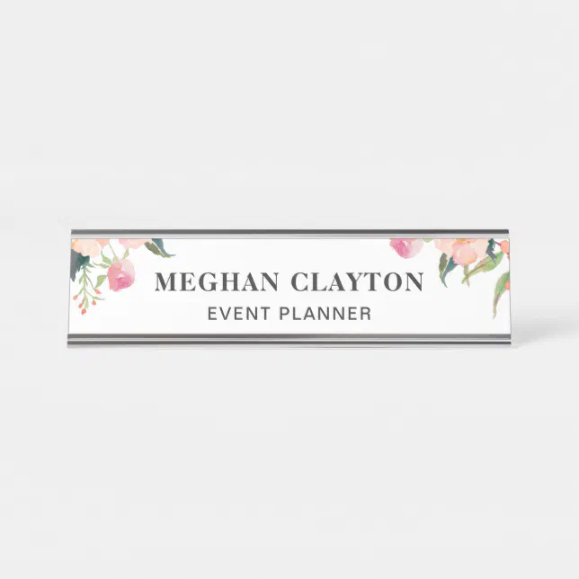Elegant Watercolor Pink Floral Desk Name Plate | Zazzle