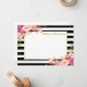Elegant Watercolor Pink Floral Striped Note Card | Zazzle