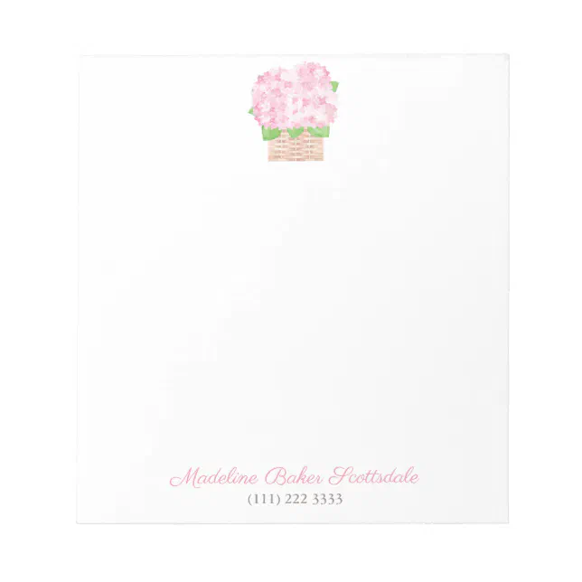 Elegant Watercolor Pink Hydrangea Lady's Notepad | Zazzle