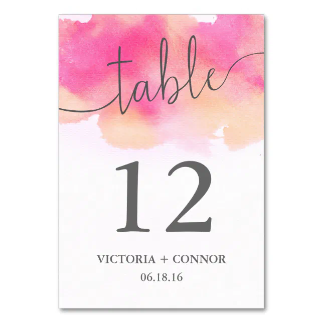 Elegant Watercolor Pink Peach Wedding Table Number | Zazzle