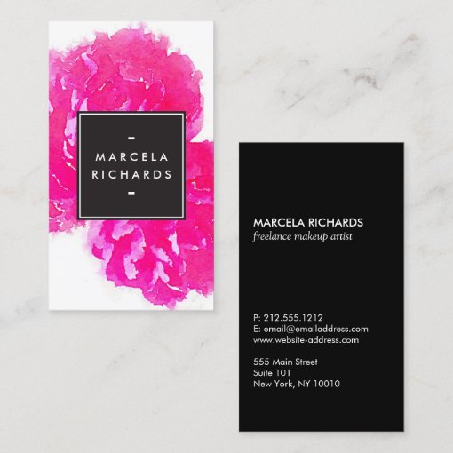Elegant Watercolor Pink Peonies Business Card | Zazzle