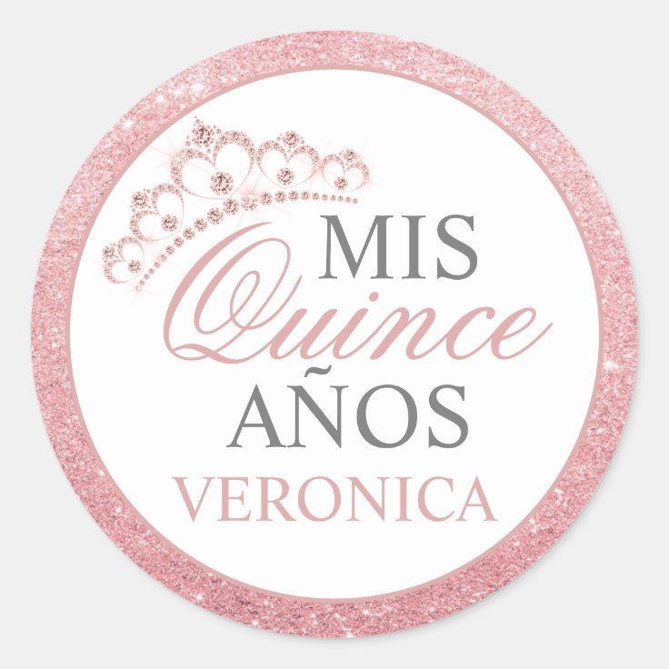 Elegant Watercolor Pink Spanish Quinceañera Quince Classic Round ...