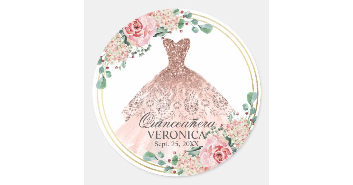 Elegant Watercolor Pink Spanish Quinceañera Quince Classic Round ...