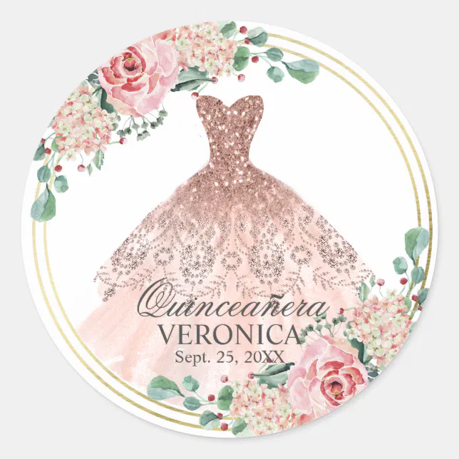 Elegant Watercolor Pink Spanish Quinceañera Quince Classic Round ...