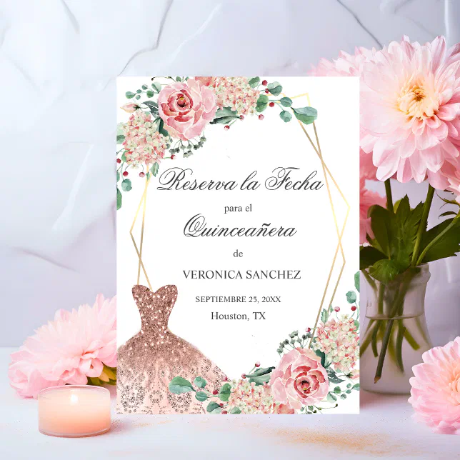 Elegant Watercolor Pink Spanish Quinceañera Quince Save The Date | Zazzle