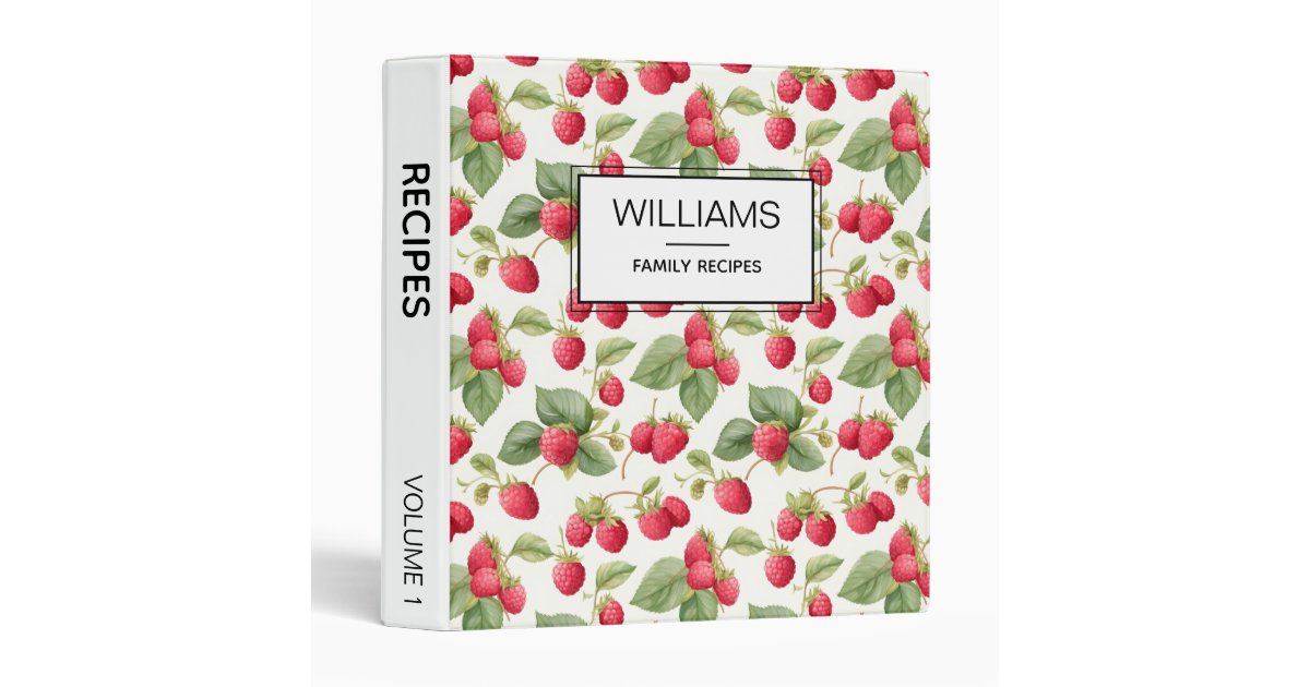 Elegant Watercolor Raspberry Personalized Recipes 3 Ring Binder | Zazzle