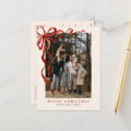 Elegant Watercolor Red Bow Christmas Photo Holiday Postcard | Zazzle
