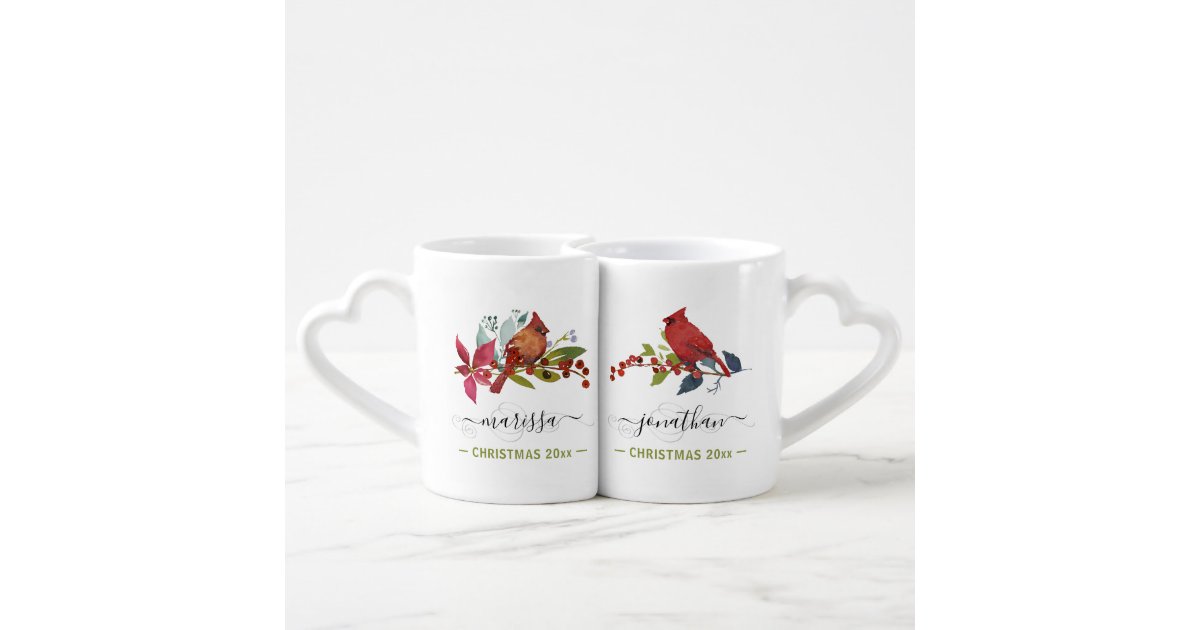 Elegant Watercolor Red Cardinal Floral Couples Coffee Mug Set | Zazzle